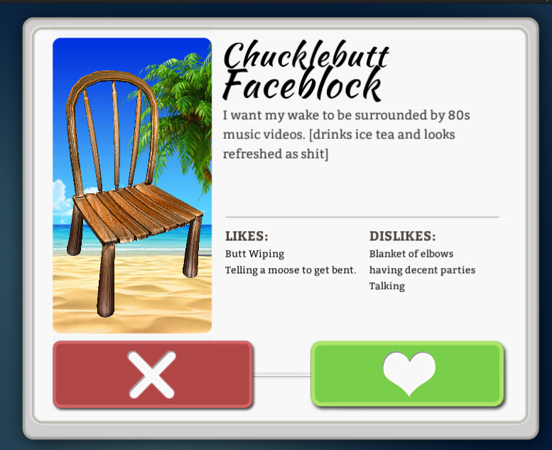 Here's a game about sexual relations with a chair to confuse and ...